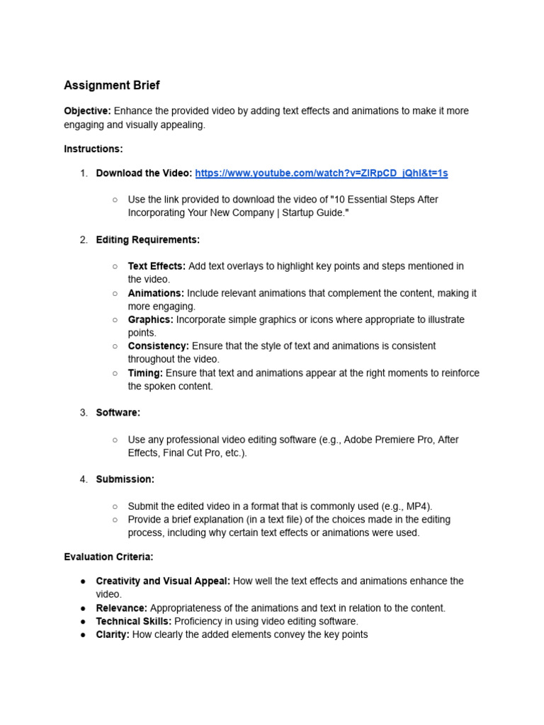 Video Editing Assignment | PDF