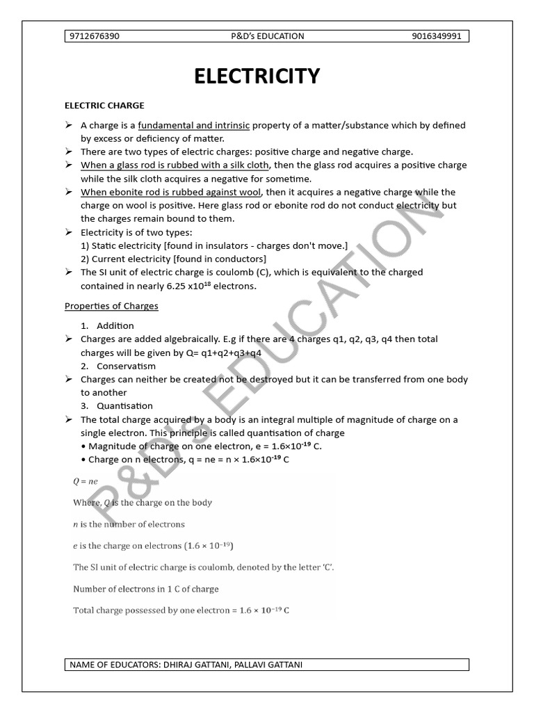 Electricity Notes | PDF | Voltage | Electrical Resistance And Conductance
