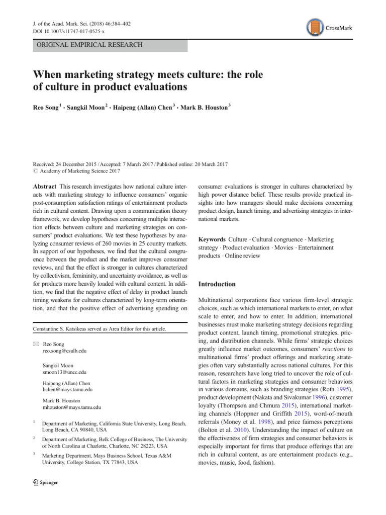 When Marketing Strategy Meets Culture: The Role of Culture in Product ...