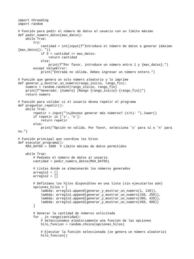 Codigo en Python de Arreglos Usando Hilos | PDF | Programación de computadoras | Ingeniería de ...