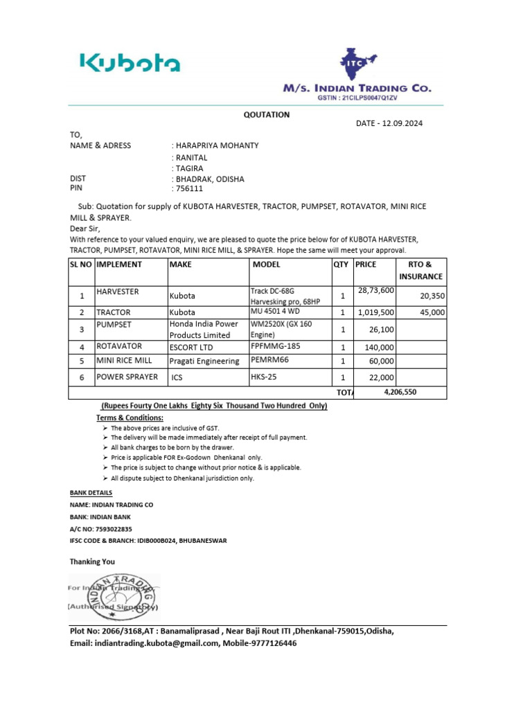 Mkuy Quotataion of Harapriya Mohanty | PDF