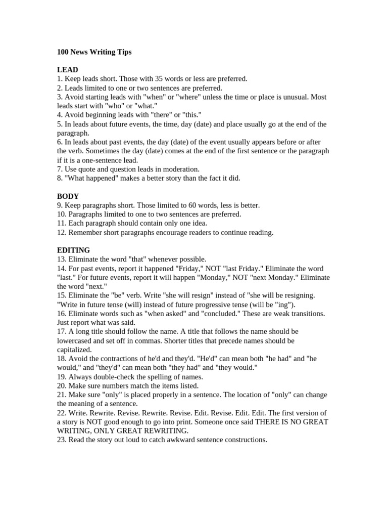 100 News Writing Tips | PDF
