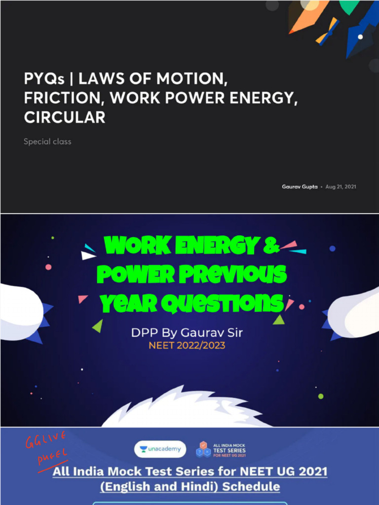 PYQs LAWS OF MOTION FRICTION WORK POWER ENERGY CIRCULAR With Anno | PDF