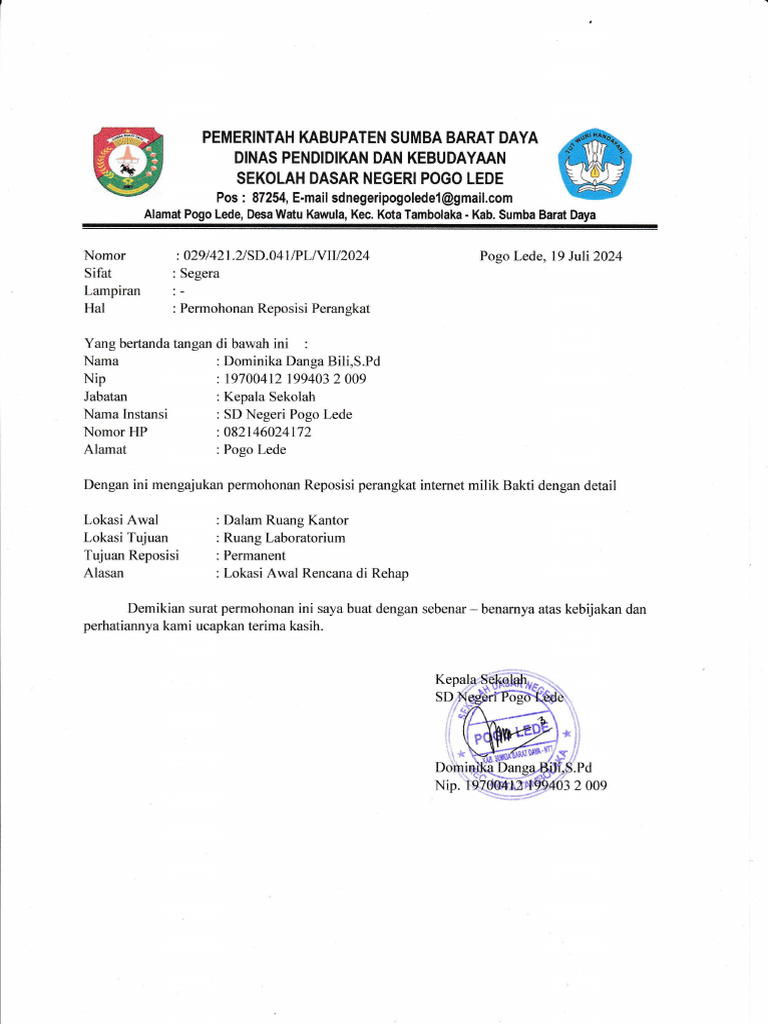 Permohonan Reposisi Perangkat Internet | PDF