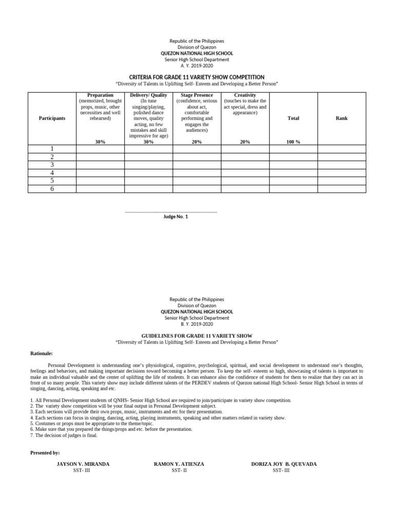 Criteria For Variety Show | PDF