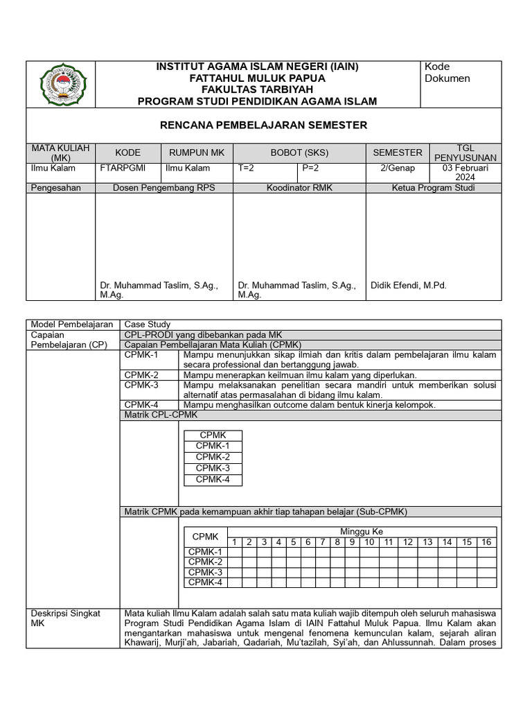 RPS PGMI 2 2023-2024 Ilmu Kalam | PDF