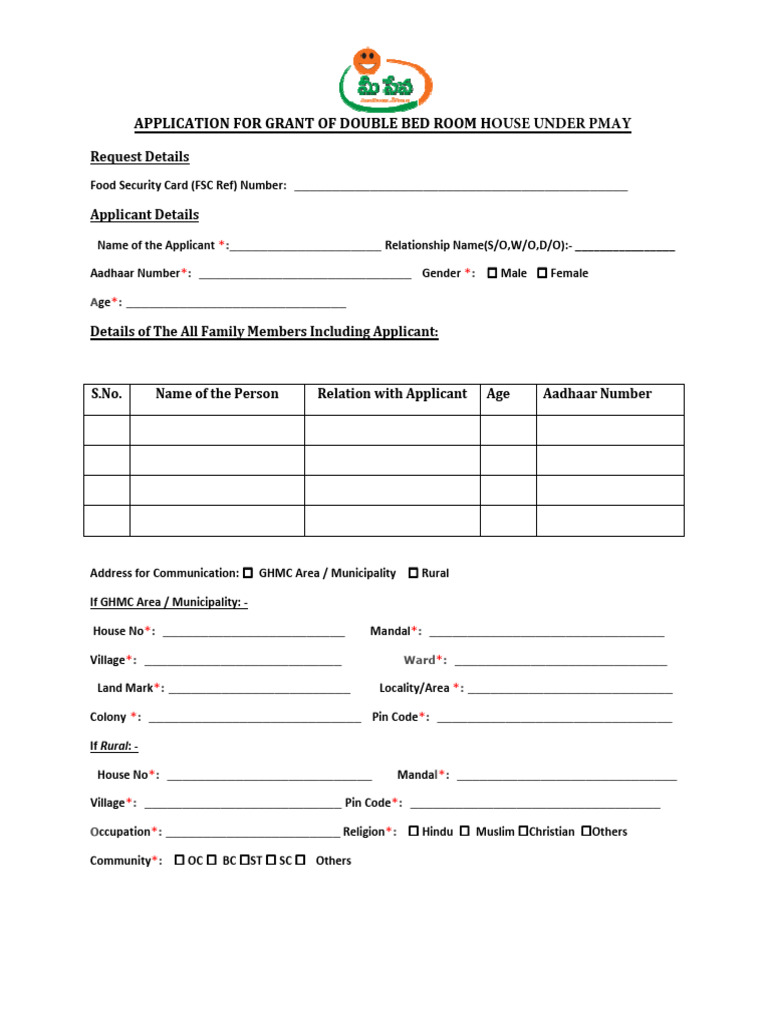 Application For Grant of Double Bed Room House Application Form | PDF