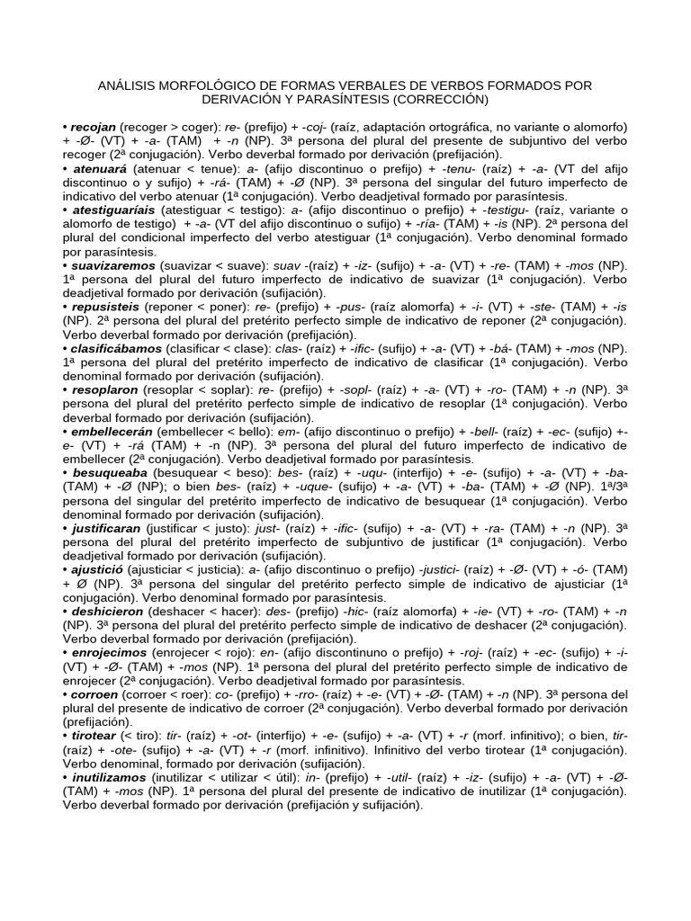 Análisis Morfológico de Formas Verbales de Verbos Formados Por ...