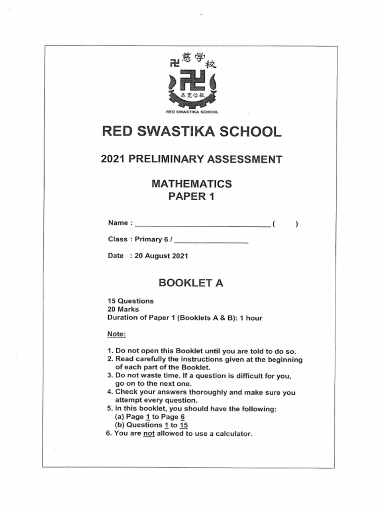 P6 Maths Prelim 2021 RedSwastika Exam Papers | PDF