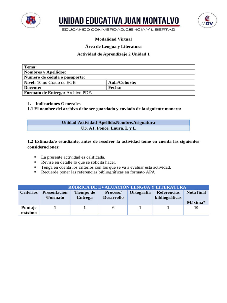 Actividad de Aprendizaje 2 _U1_ C10 | PDF