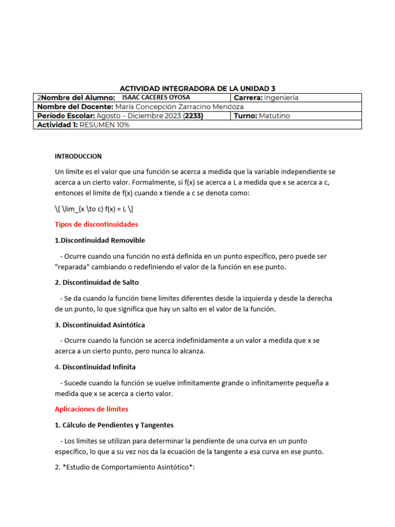Resumen de La Unidad de Dos de Calculo | PDF | Función (Matemáticas ...