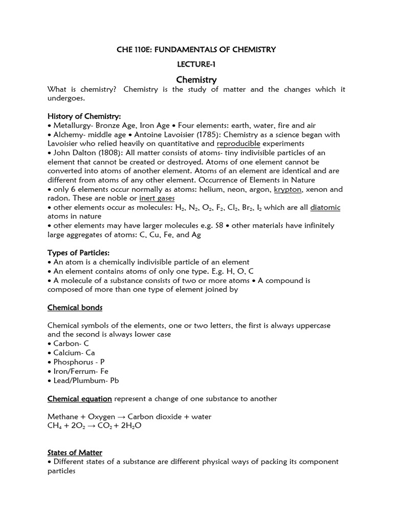 Lecture 1 - Introduction To Chemistry | PDF