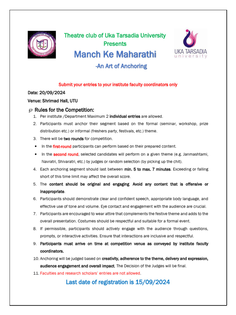 Rules - Manch Ke Maharathi - An Anchoring Competition | PDF | Human Communication