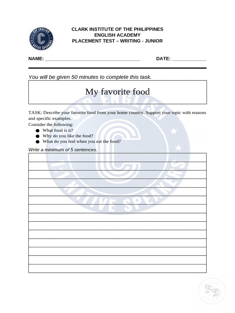 Junior Writing Placement Test | PDF