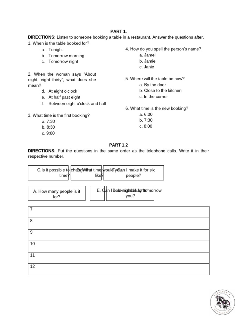 Listening Adult (Placement Test) | PDF