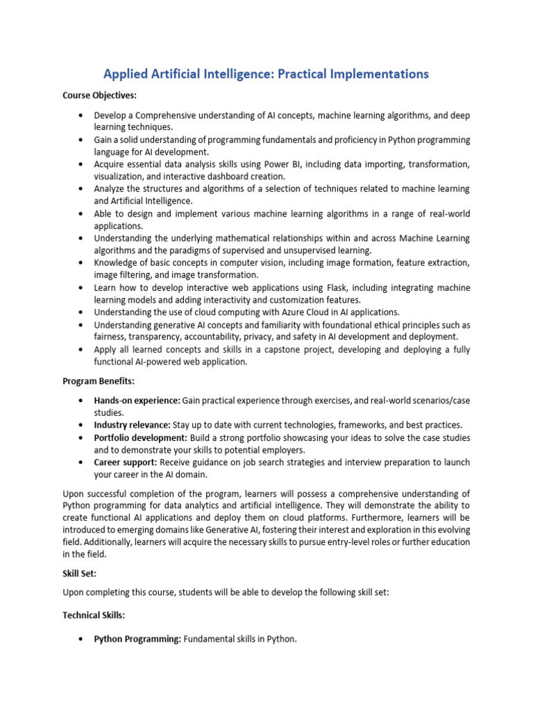 Adavanced - Applied Artificial Intelligence (Practical Implementations) | PDF