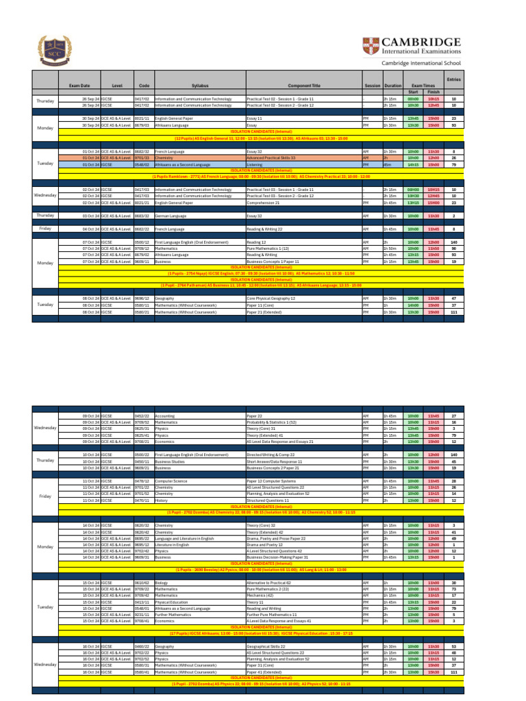 2024 November CIE Master Exam Timetable V1 - Entries SCC and Private ...