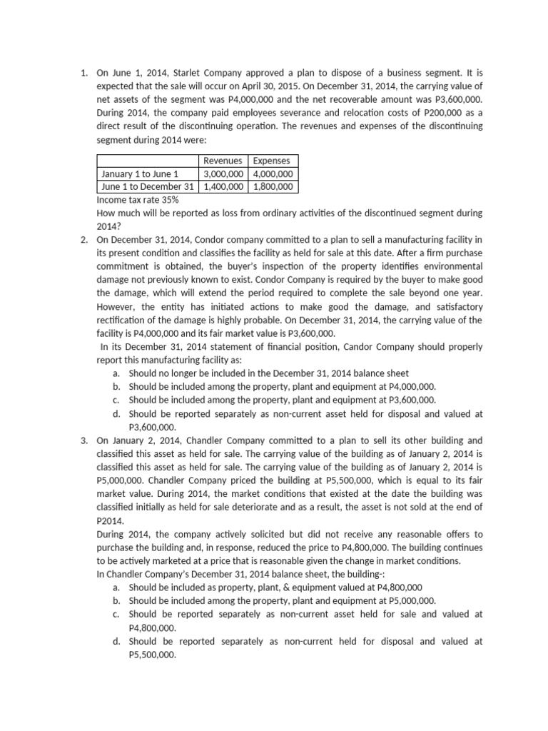 Non Current Asset and Discontinued Operations | PDF