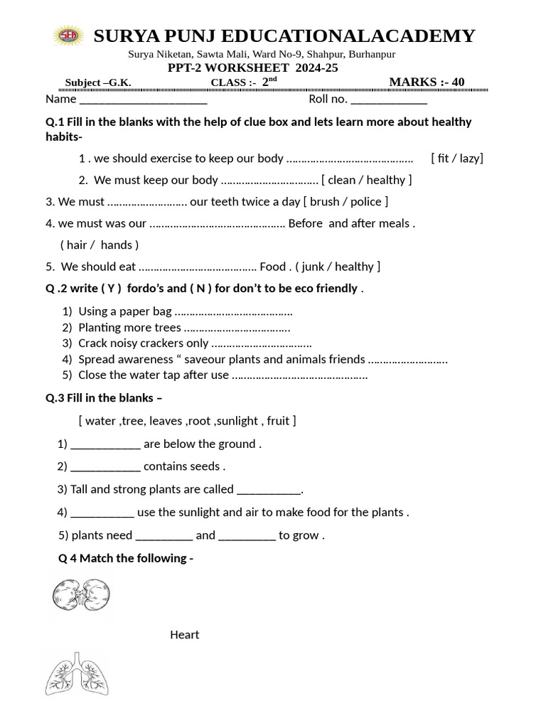 Class 2nd g.k. Worksheet (1) | PDF