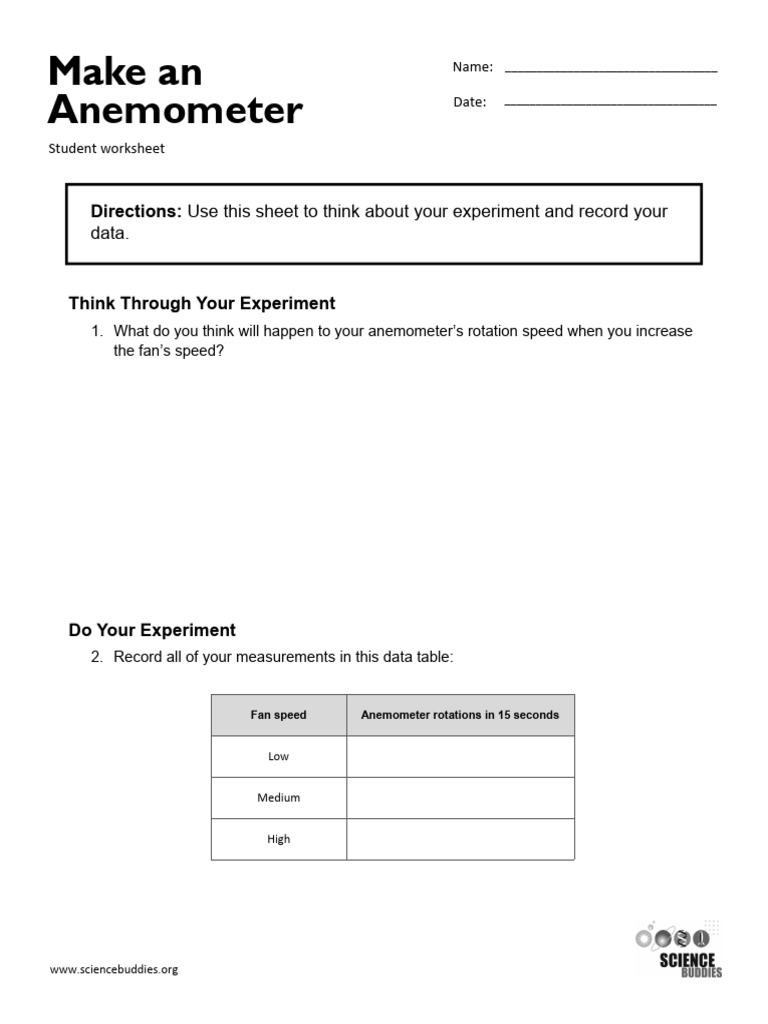 Worksheet Anemometer | PDF