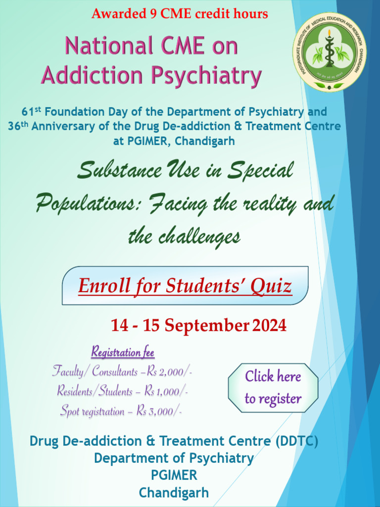 Flyer - PGIMER Chandigarh National CME 2024 Addiction Psychiatry02Sep2024115743 | PDF