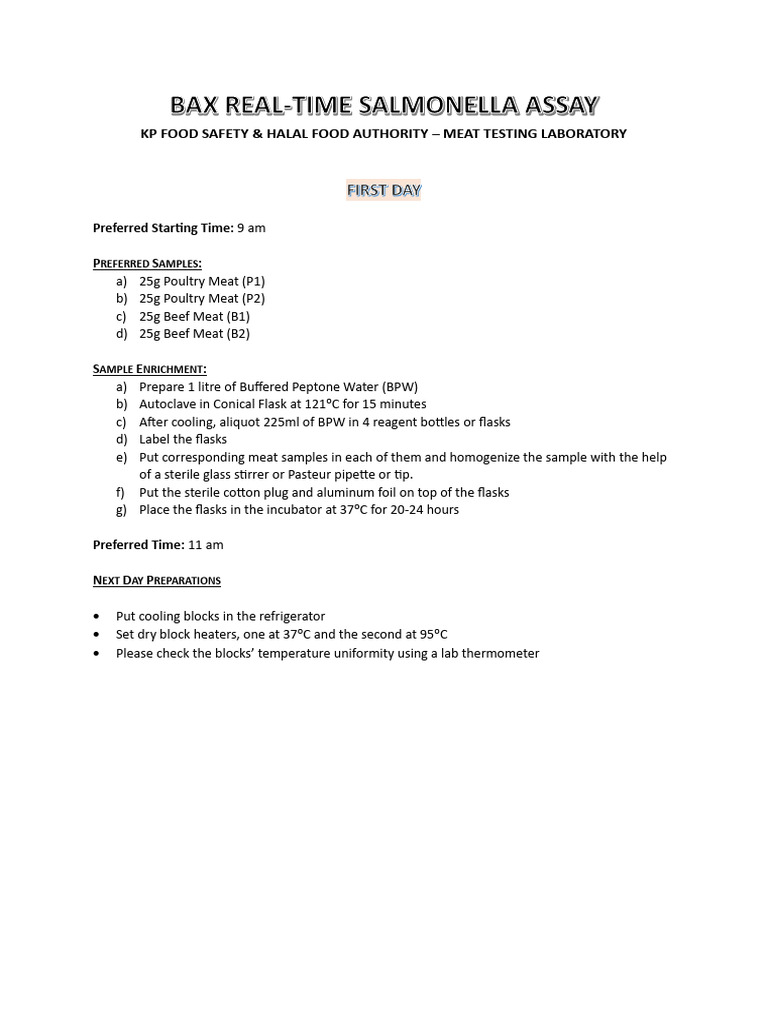 BAX RT-PCR Salmonella Simplified Protocol | PDF
