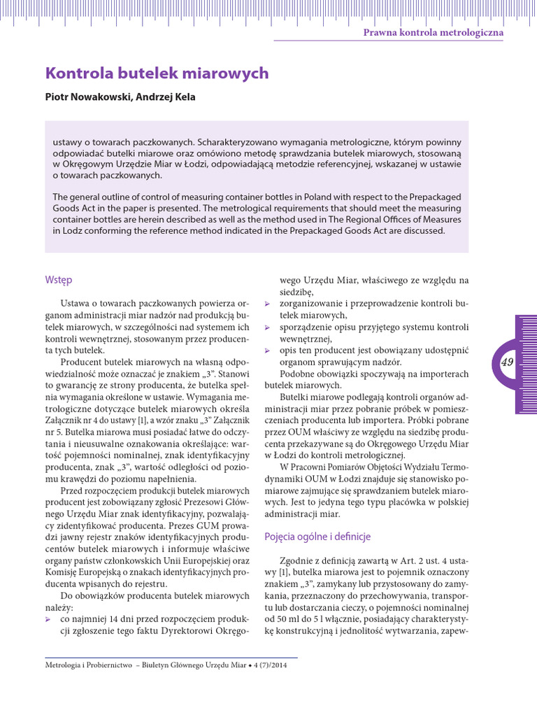 Kontrola Butelek Miarowych | PDF