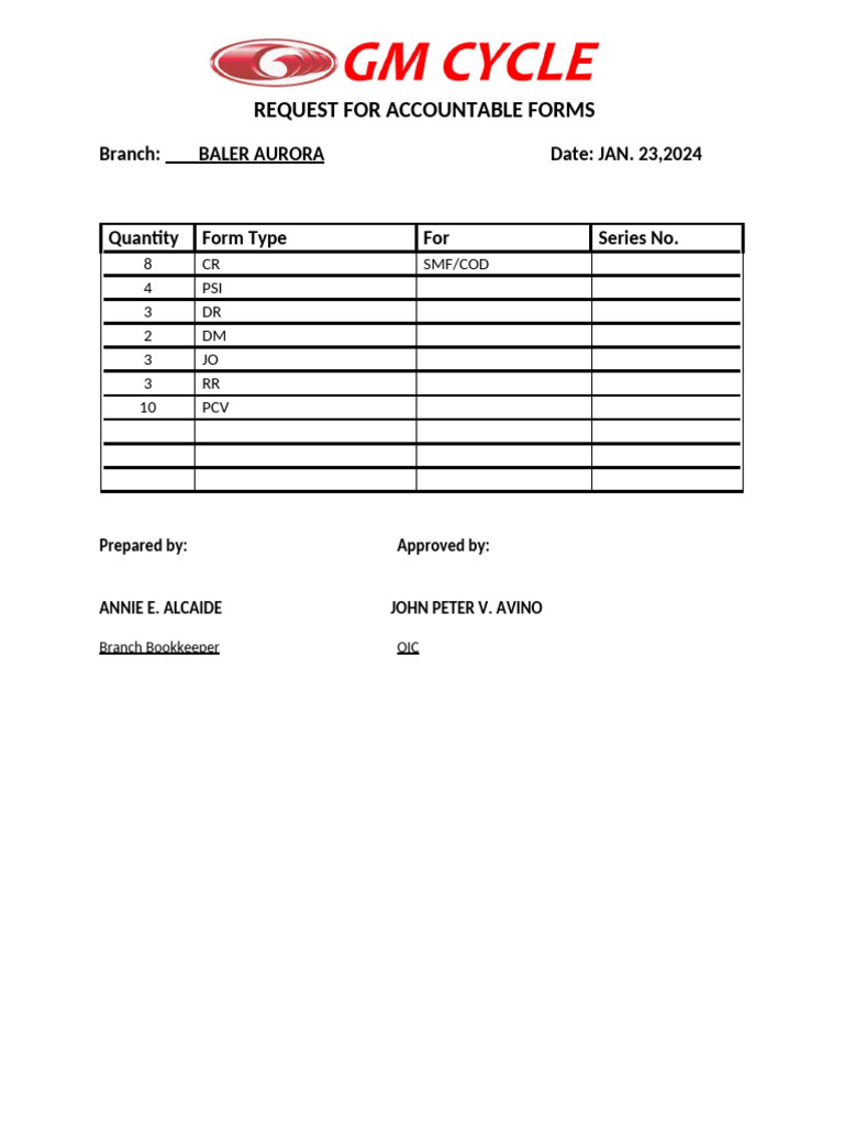 Request For Accountable Forms Format | PDF