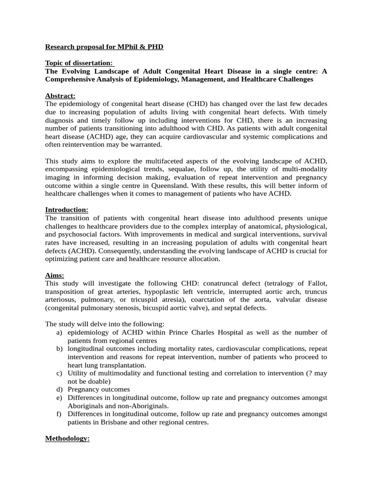 Research Proposal For MPhil ACHD | PDF