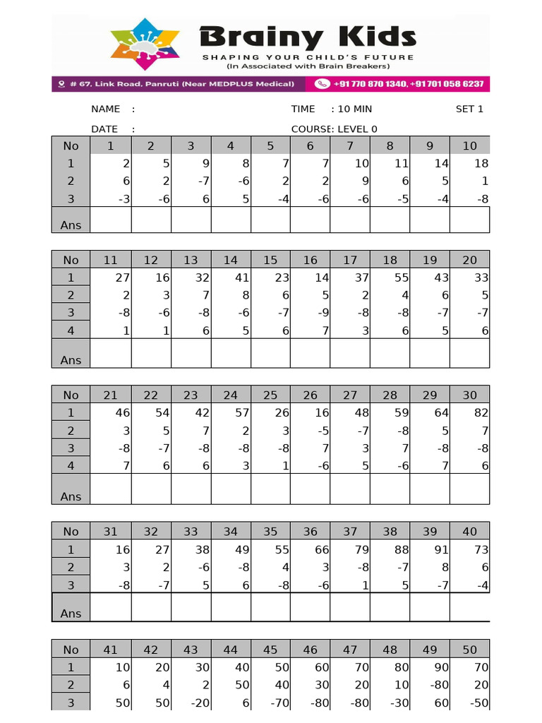 Level 0 Abacus Question Paper Answers | PDF