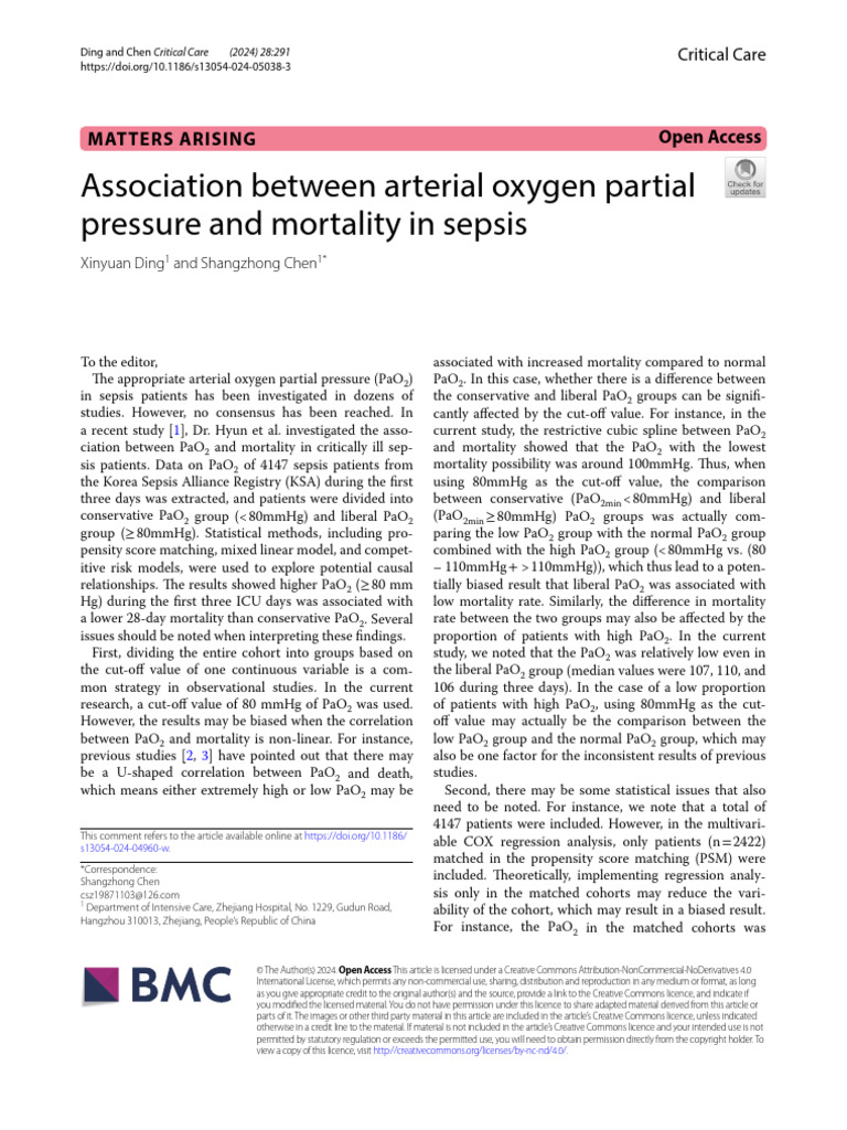 Association Between Arterial Oxygen Partial Pressure and Mortality in ...
