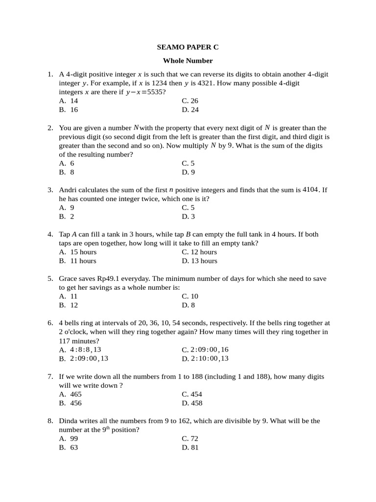 SEAMO PAPER C - Whole Number | PDF