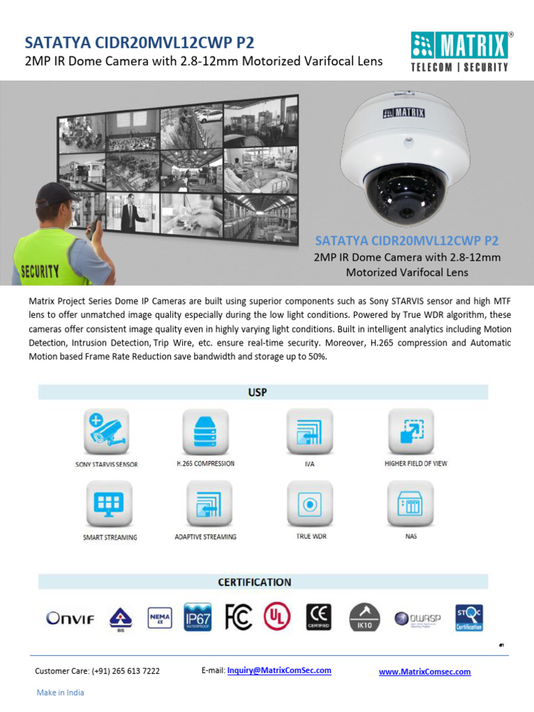 Matrix IPVS SATATYA CIDR20MVL12CWP Technical Specifications | PDF | Camera Lens | Camera