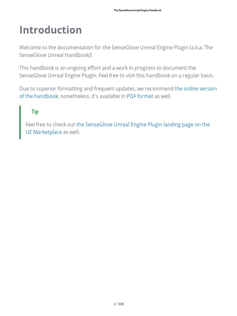 The Senseglove Unreal Engine Handbook 2.1 | PDF