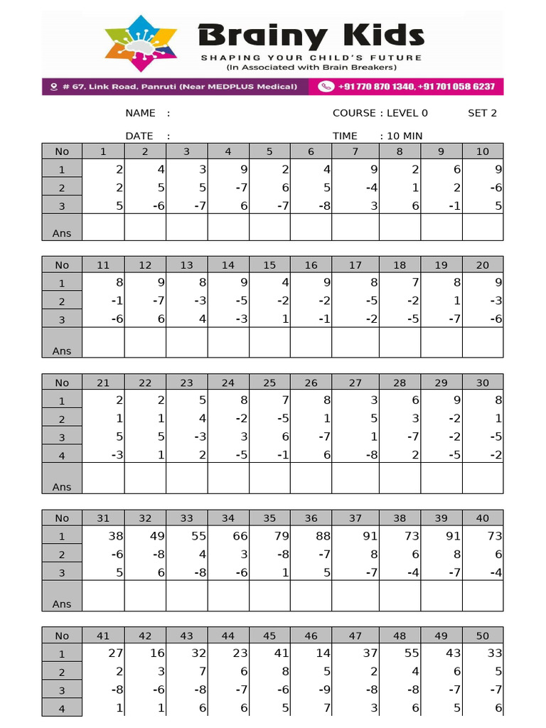 Level 2 Abacus Exam Worksheet | PDF