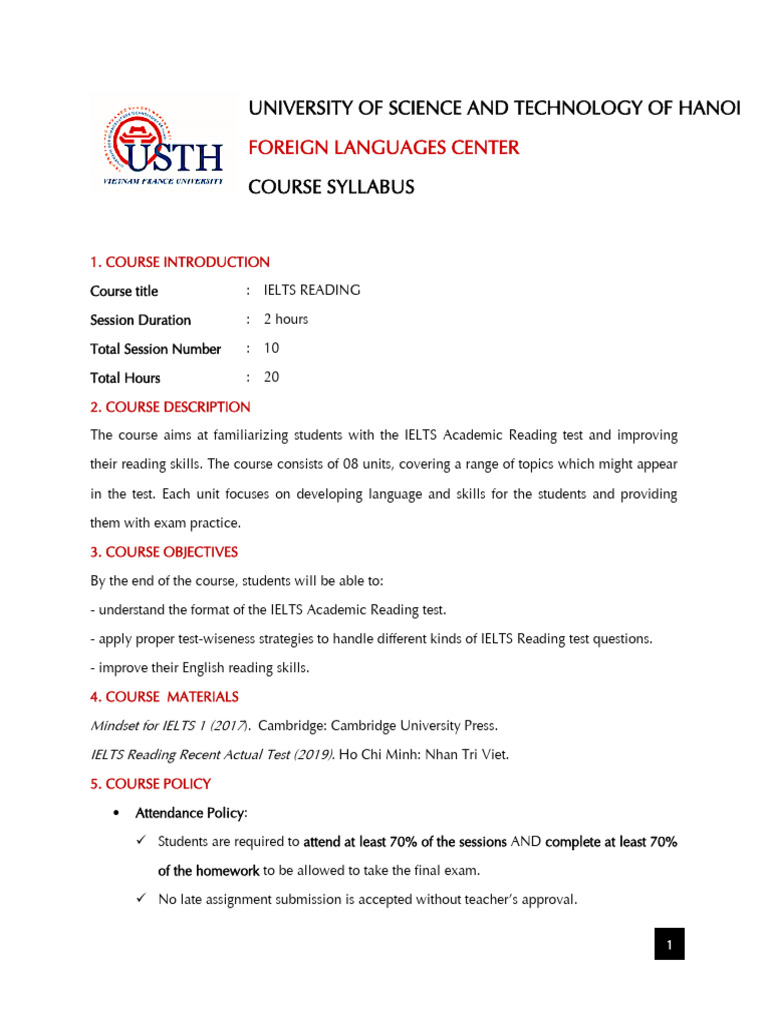 Syllabus - Summer Course - IELTS Reading - 20h - 2020 | PDF