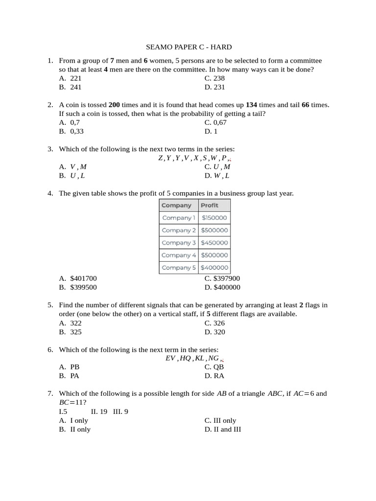 Seamo Paper C - Hard Feels Like Medium | PDF
