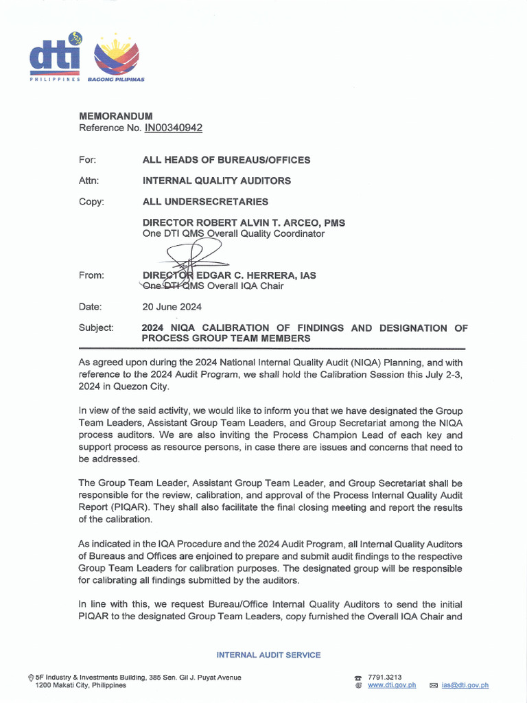 2024 NIQA Calibration & Designation of Group Team Members | PDF