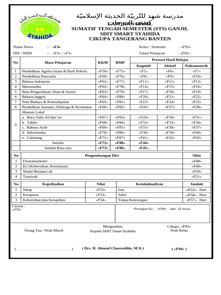 Rapot Yayasan SD | PDF