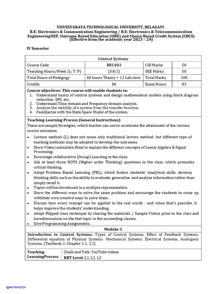 Control Systems syllabus | PDF