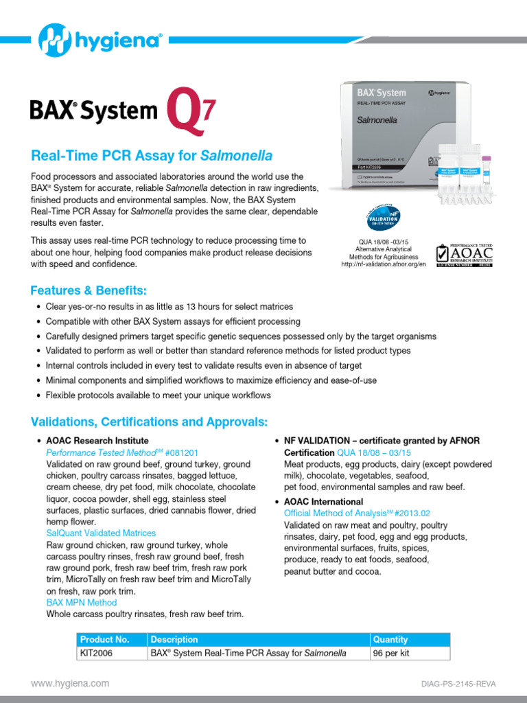 Bax System q7 Real Time PCR Assay Salmonella Product Sheet en | PDF
