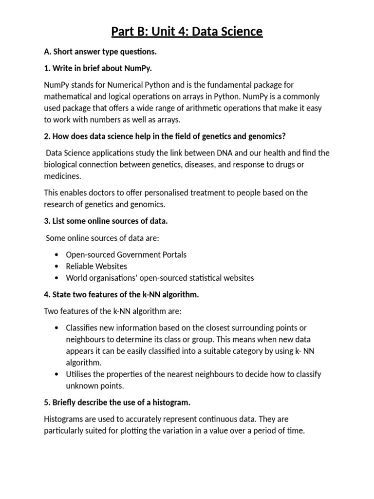 Part B Unit 4 Data Science | PDF