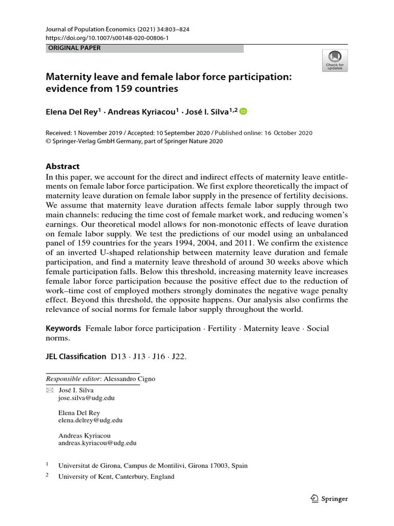 Maternity Leave and Female Labor Force Participation: Evidence From 159 ...
