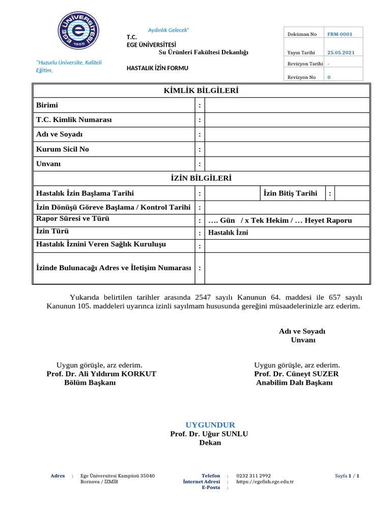 Akademik-Hastalık İzin Formu | PDF