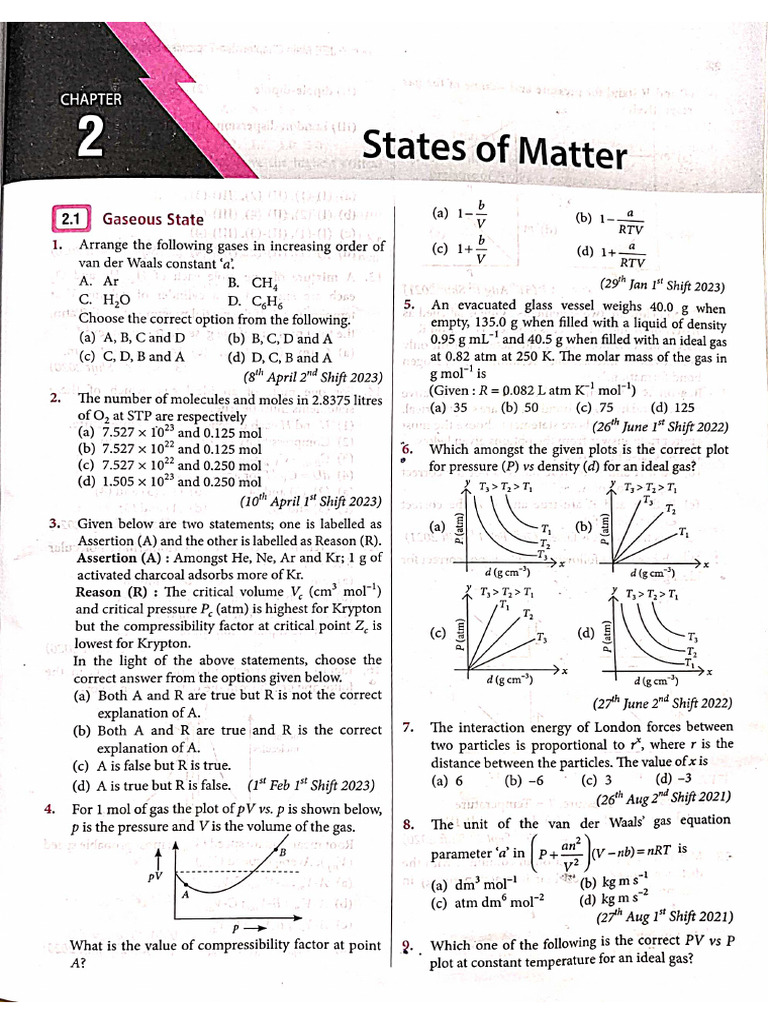 States of Matter JEE Main PYQs | PDF