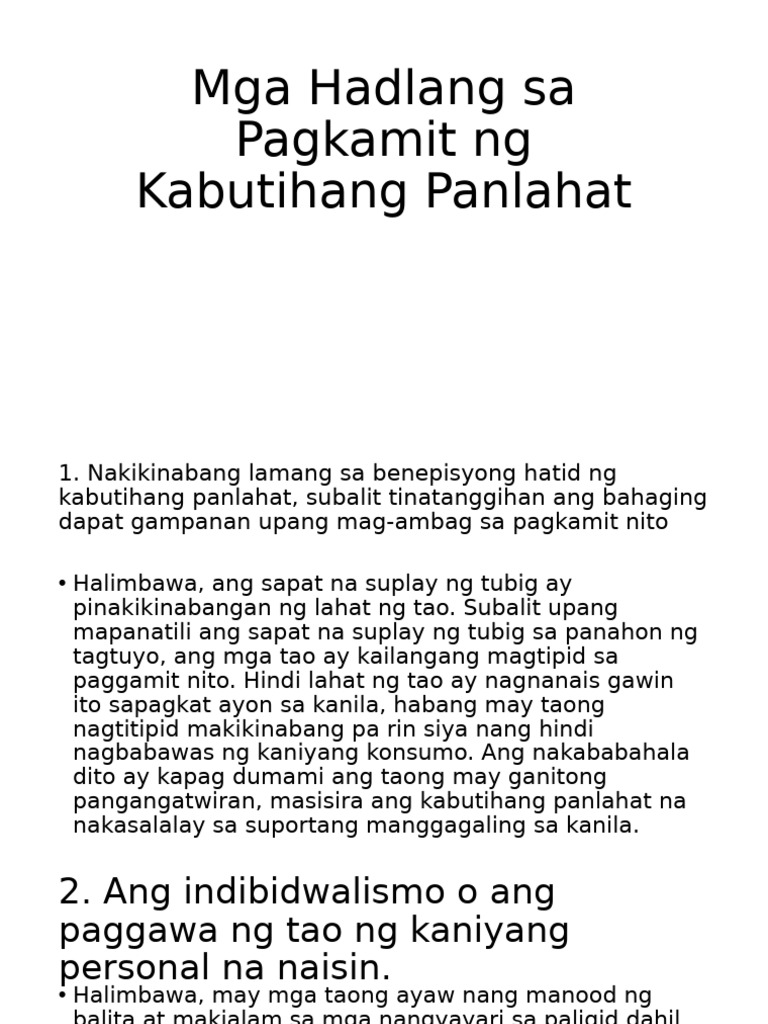 Mga Hadlang Sa Pagkamit NG Kabutihang Panlahat | PDF