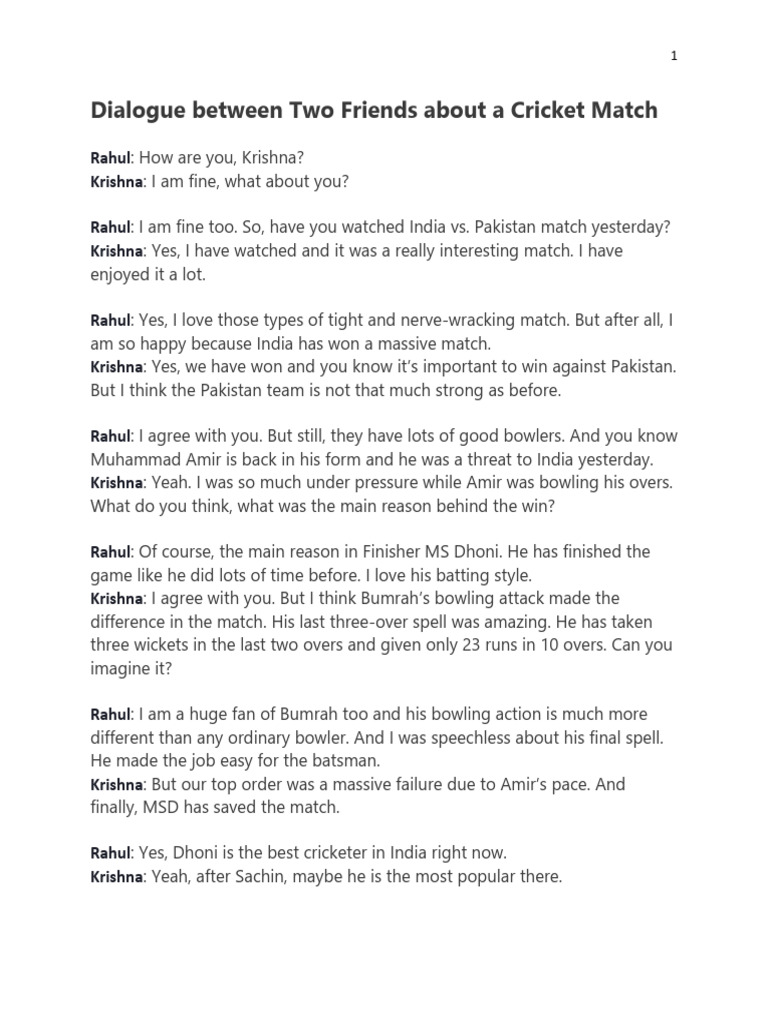 Dialogue About A Cricket Match | PDF