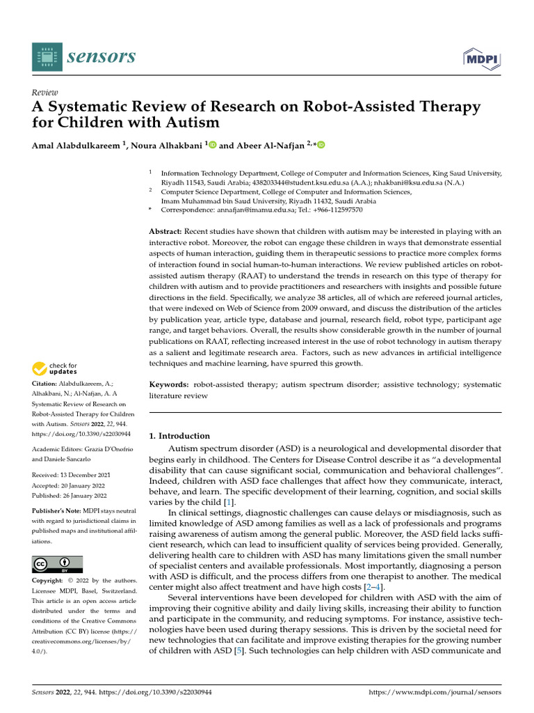 A Systematic Review of Research On Robot-Assisted Therapy For Children With Autism | PDF