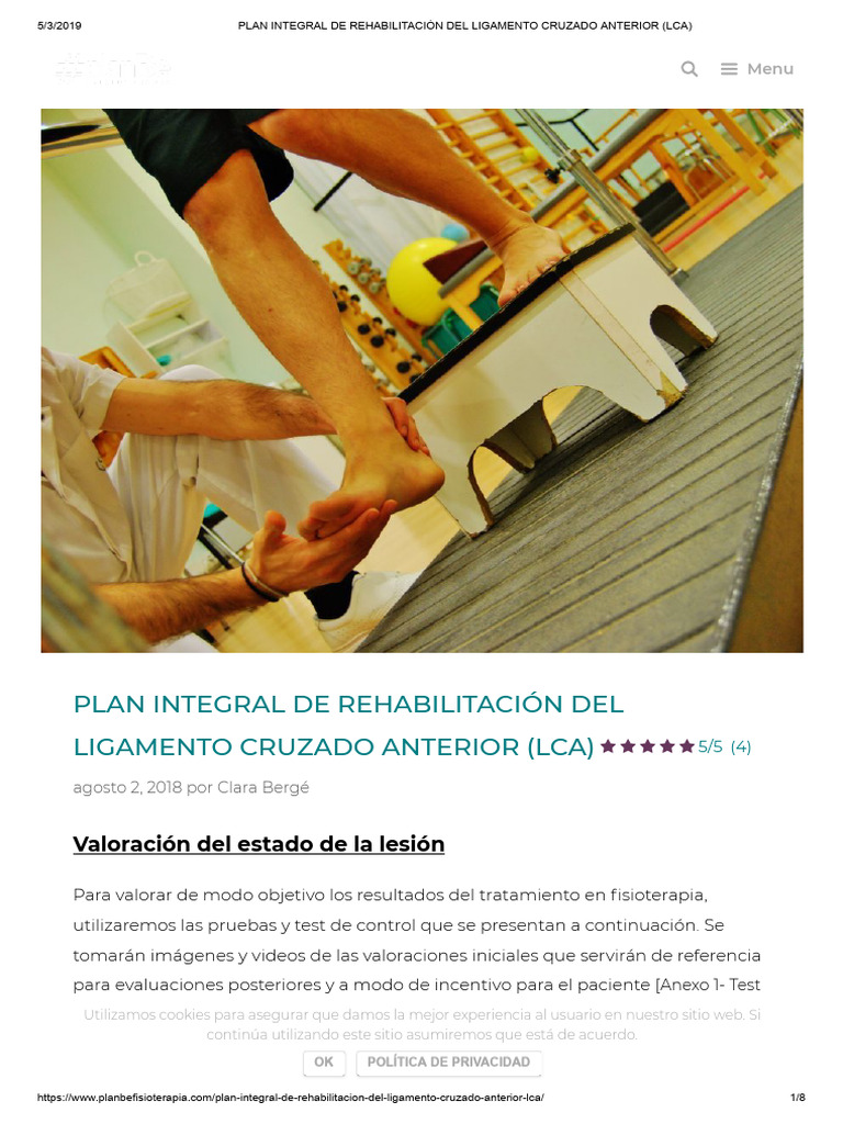 Plan Integral de Rehabilitación Del Ligamento Cruzado Anterior (Lca) | PDF
