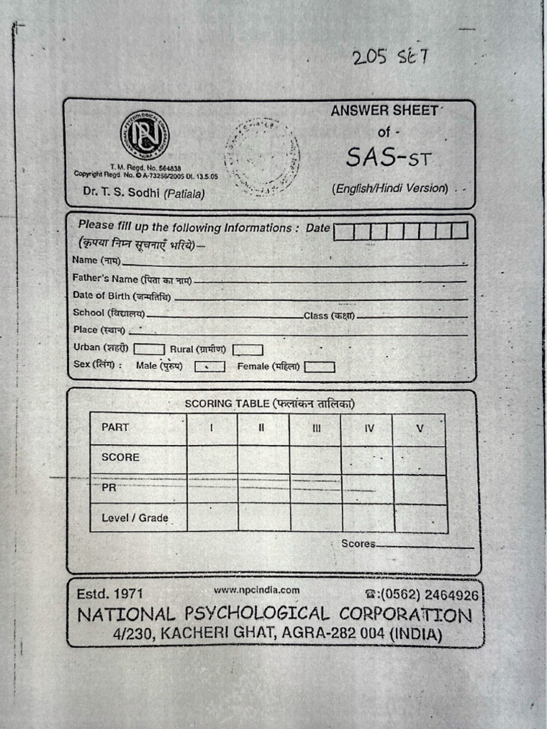 SAS Scoring and Questionnaire | PDF